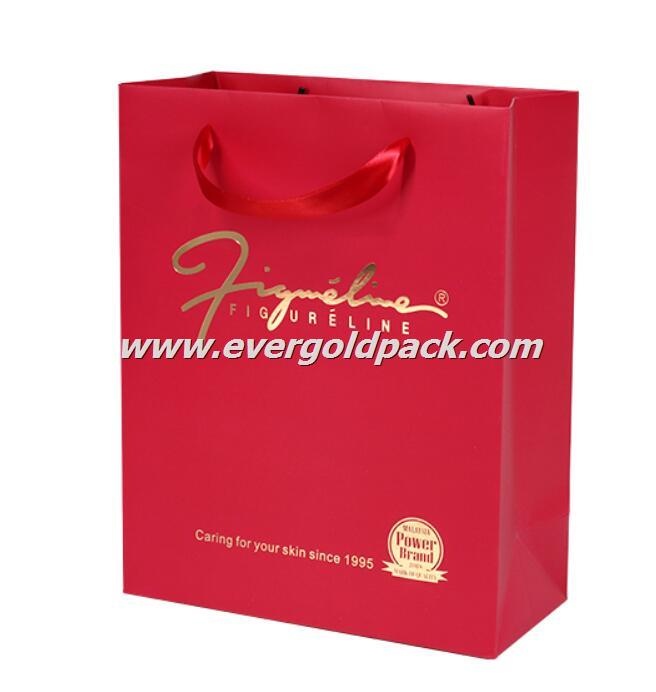 Luxury Custom Retail Matt Red Paper Shopping Bags With Gold Hot Stamp ...